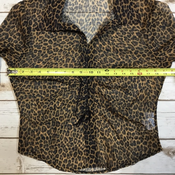 Clockhouse | Tops | Sheer Leopard Animal Print Laceup Blouse On Trend ...